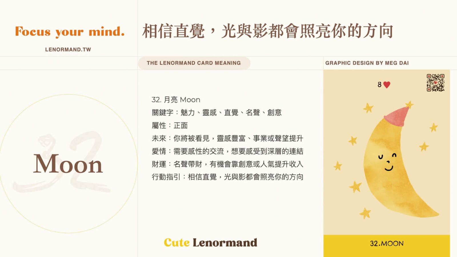 32 月亮 Moon | 雷諾曼牌義 | 可愛雷諾曼卡 Cute Lenormand