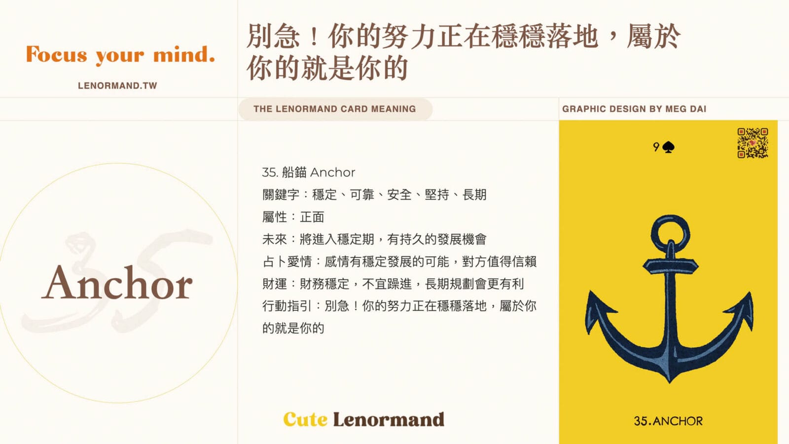 35 船錨 Anchor | 雷諾曼牌義 – 可愛雷諾曼卡 Cute Lenormand｜雷諾曼占卜卡｜免費線上抽牌